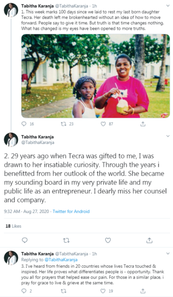 Tabitha Karanja celebrates Tecra Muigai's life emotionally